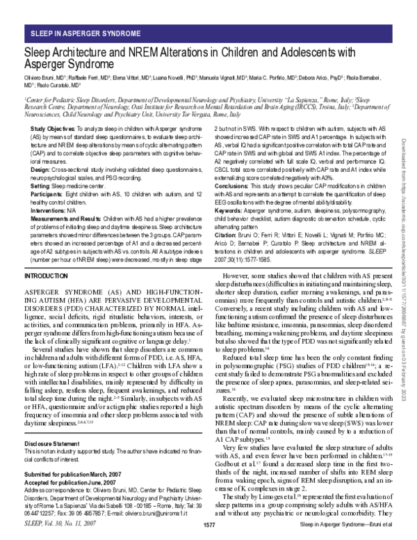 (PDF) Sleep Architecture and NREM Alterations in Children and Adolescents with Asperger Syndrome