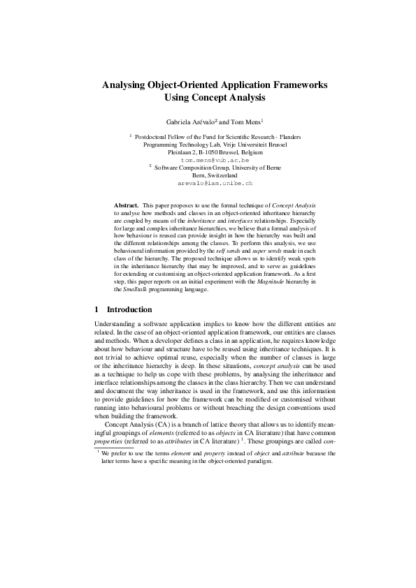 (PDF) Analysing Object-Oriented Application Frameworks Using Concept Analysis