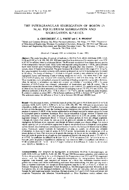 (PDF) The intergranular segregation of boron in Ni3Al: Equilibrium ...