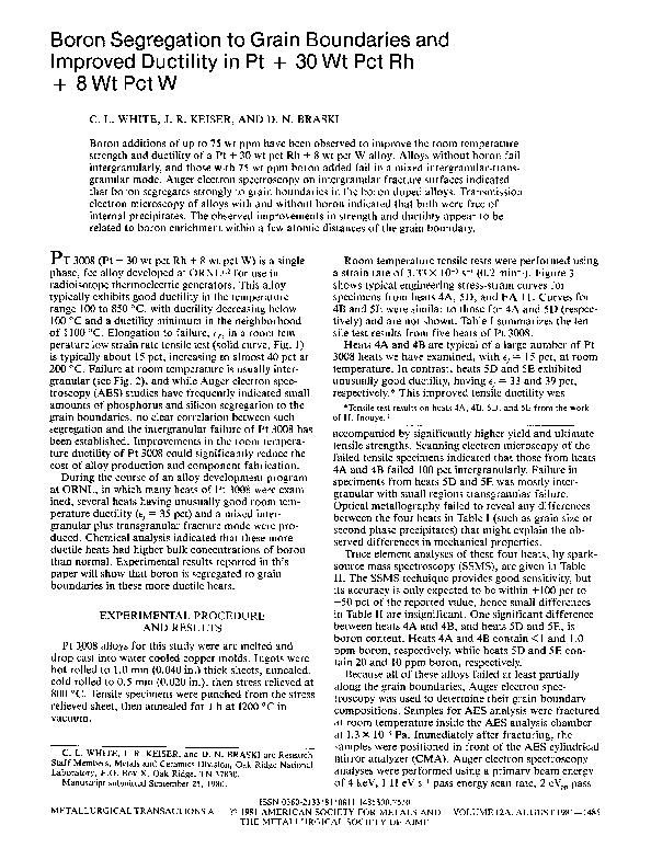 (PDF) Boron Segregation to Grain Boundaries and Improved Ductility in ...