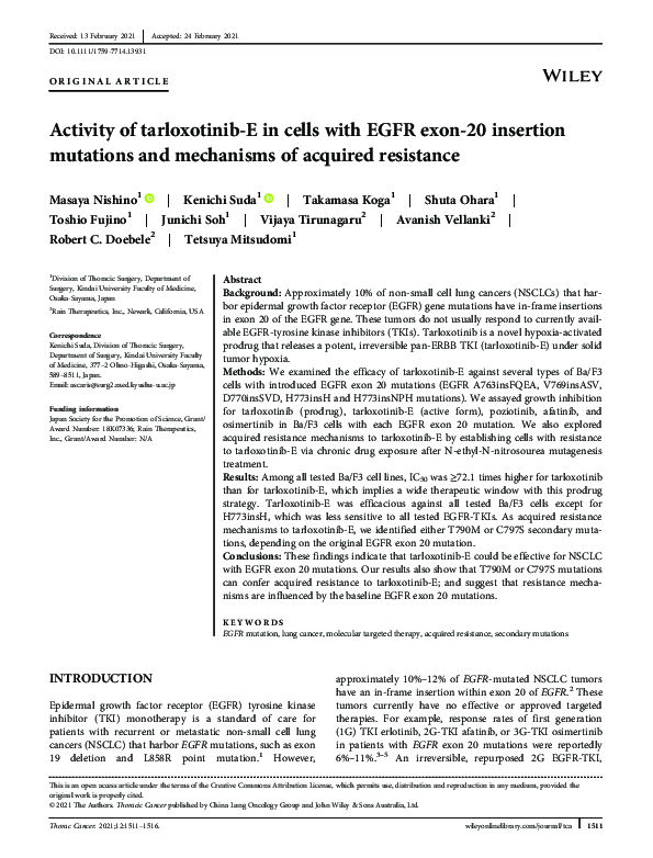 (PDF) Activity of tarloxotinib‐E in cells with EGFR exon‐20 insertion mutations and mechanisms ...