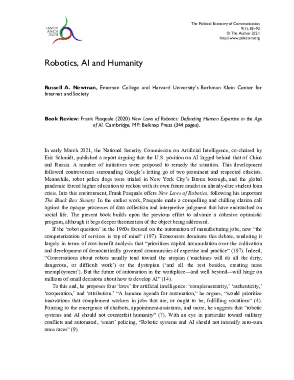 (PDF) Robotics, AI and Humanity