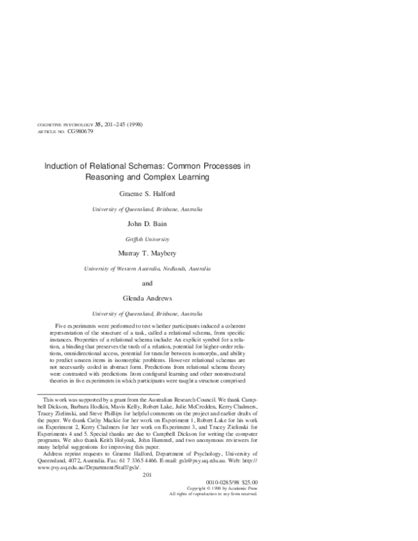 (PDF) Induction of Relational Schemas: Common Processes in Reasoning and Complex Learning