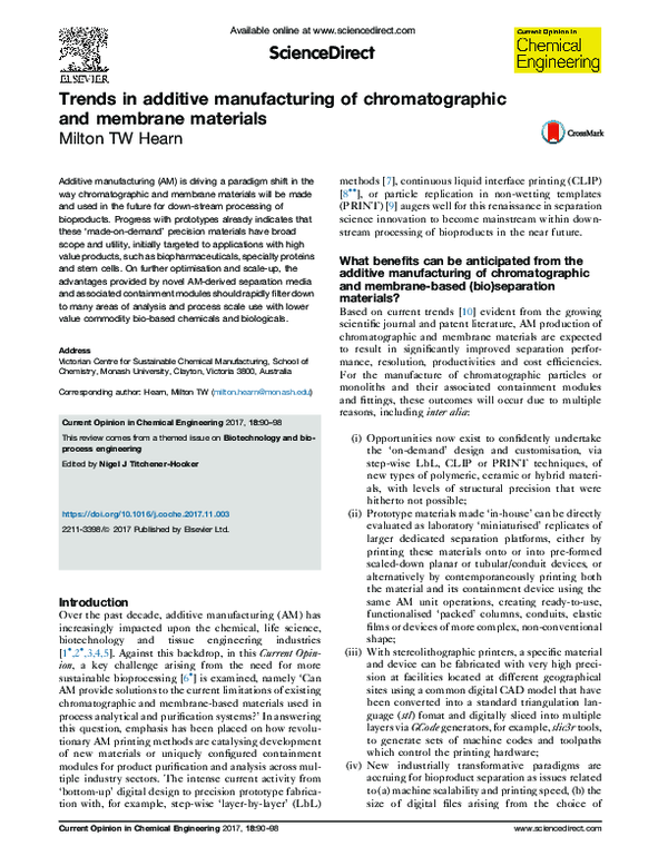 (PDF) Trends in additive manufacturing of chromatographic and membrane ...