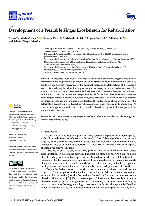 (PDF) Development of a Wearable Finger Exoskeleton for Rehabilitation