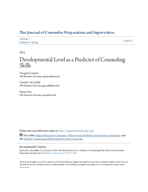 (PDF) Developmental Level as a Predictor of Counseling Skills