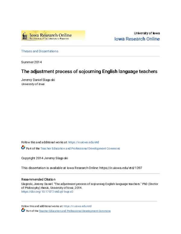 (PDF) The adjustment process of sojourning English language teachers