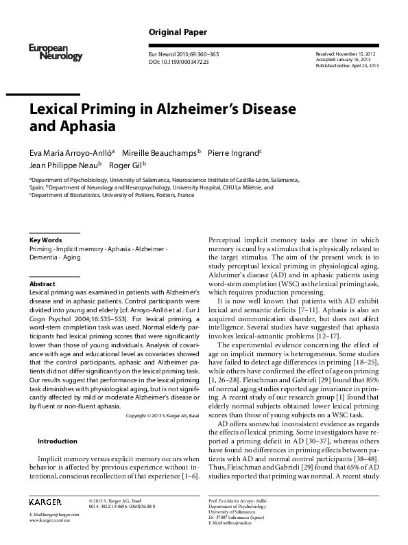 (PDF) Lexical Priming in Alzheimer's Disease and Aphasia | Roger Gil ...