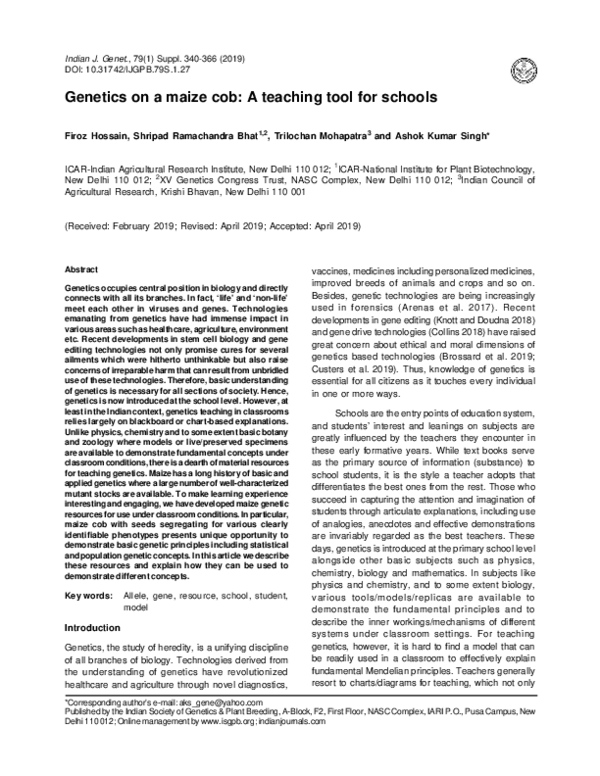 (PDF) Genetics on a maize cob: A teaching tool for schools