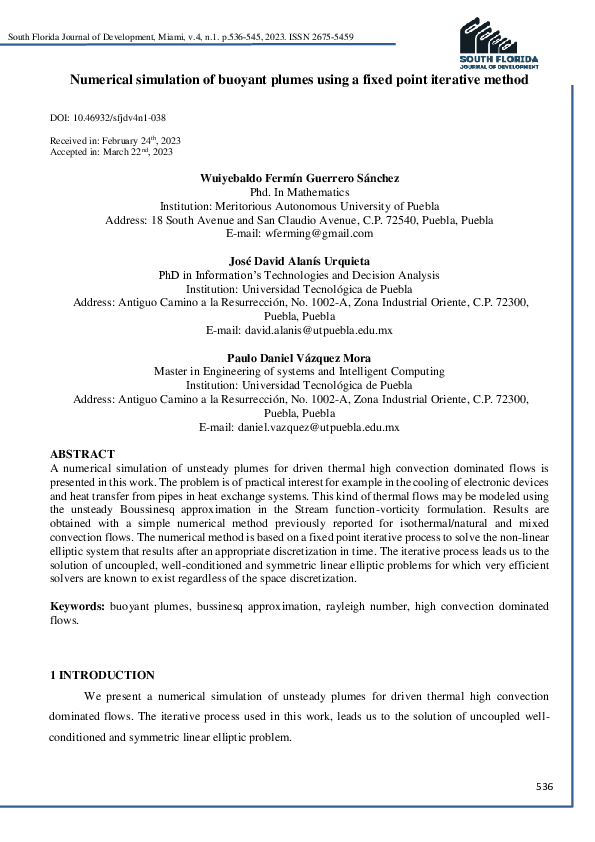 (PDF) Numerical simulation of buoyant plumes using a fixed point iterative method