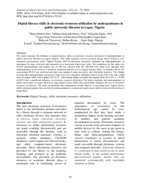 (PDF) Digital literacy skills & electronic resources utilization by ...