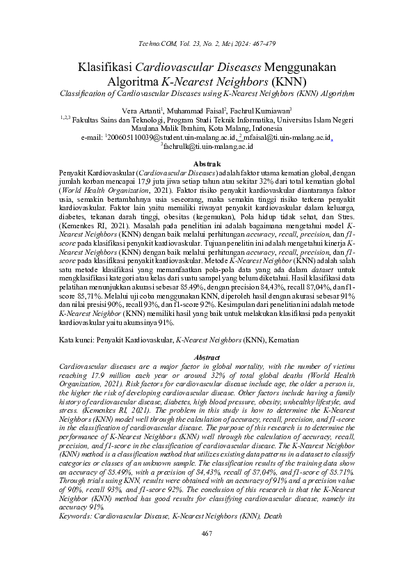 (PDF) Klasifikasi Cardiovascular Diseases Menggunakan Algoritma K ...