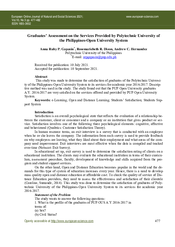 (PDF) Graduates’ Assessment on the Services Provided by Polytechnic ...