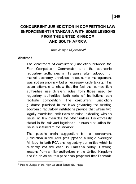 (PDF) Concurrent Jurisdiction in Competition Law Enforcement in ...