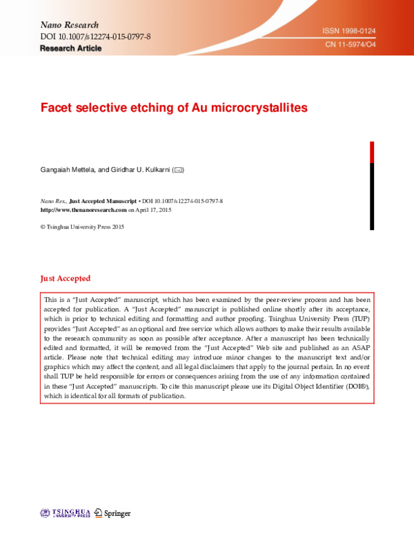 (PDF) Facet selective etching of Au microcrystallites