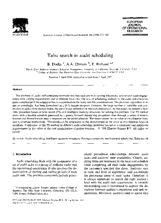 (PDF) Heuristic Tabu Search for Audit Scheduling