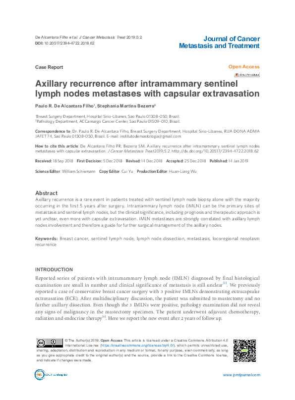 (PDF) Axillary recurrence after intramammary sentinel lymph nodes ...