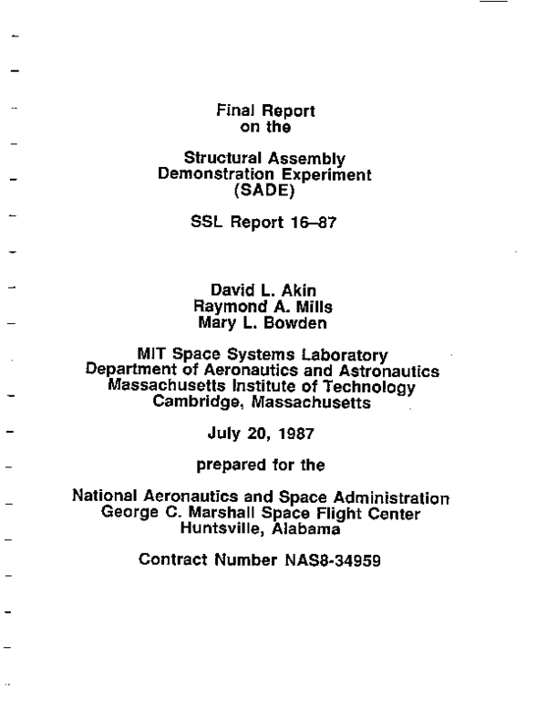 (PDF) Structural assembly demonstration experiment, phase 1 | Mary ...