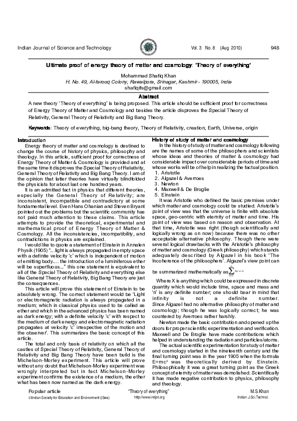 (PDF) Ultimate proof of Energy Theory of Matter & cosmology