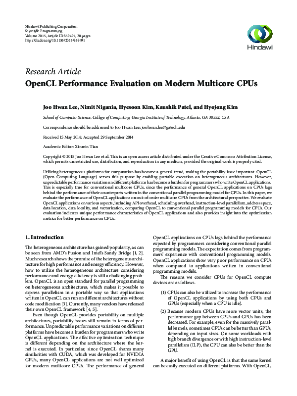 (PDF) OpenCL Performance Evaluation on Modern Multi Core CPUs | Hyesoon Kim - Academia.edu