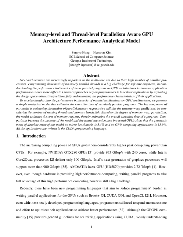 (PDF) Memory-level and Thread-level Parallelism Aware GPU Architecture Performance Analytical Model