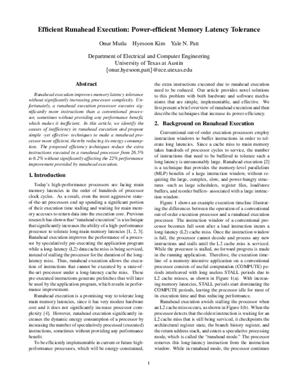 (PDF) Efficient Runahead Execution: Power-Efficient Memory Latency Tolerance