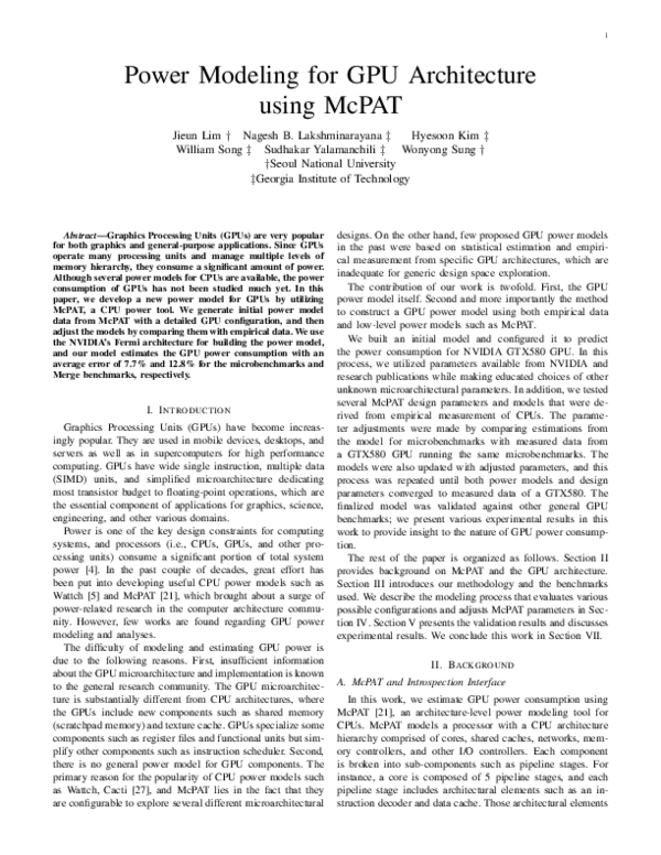 (PDF) Power Modeling for GPU Architectures Using McPAT