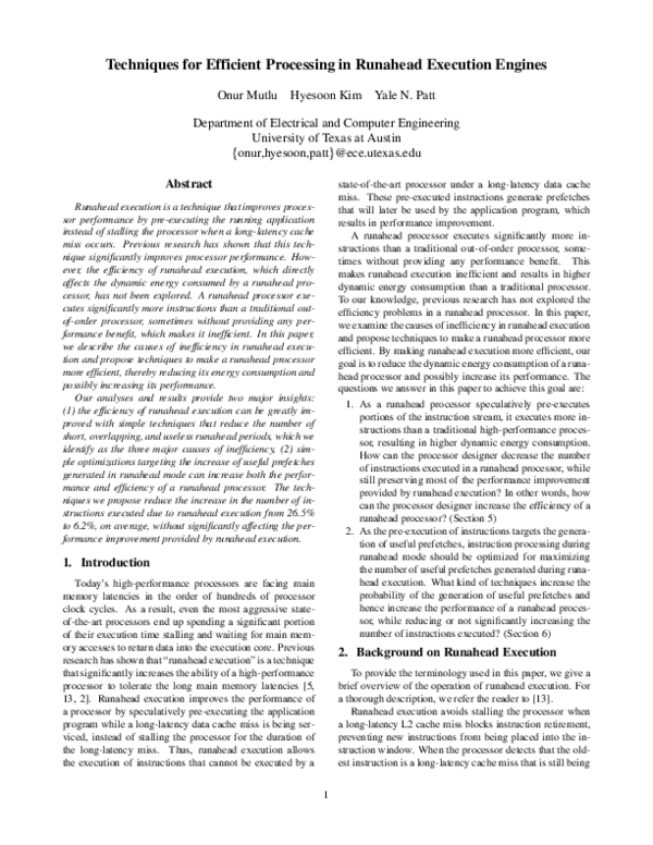 (PDF) Techniques for Efficient Processing in Runahead Execution Engines