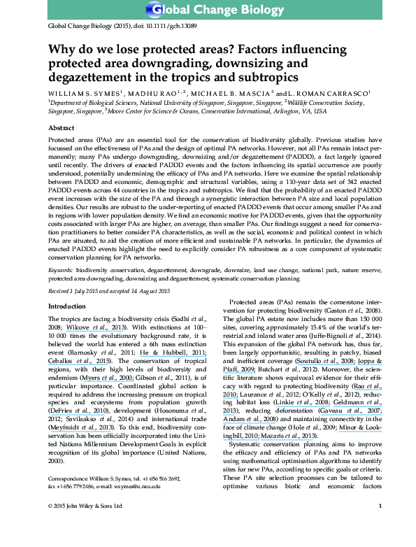 (PDF) Why do we lose protected areas? Factors influencing protected area downgrading, downsizing ...