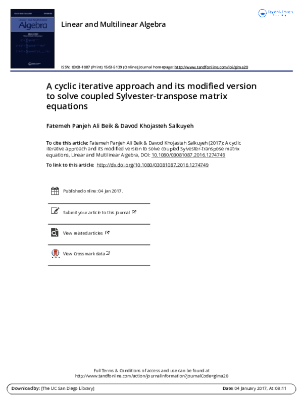 (PDF) A cyclic iterative approach and its modified version to solve coupled Sylvester-transpose ...