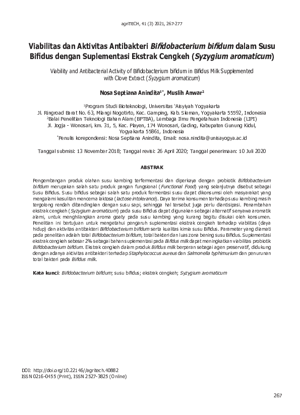 (PDF) Viabilitas Dan Aktivitas Antibakteri Bifidobacterium bifidum Dalam Susu Bifidus Dengan ...