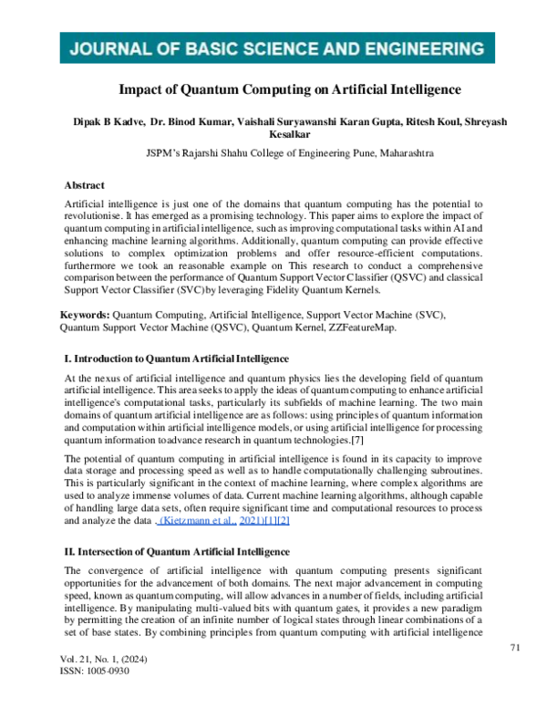 (PDF) Impact of Quantum Computing on Artificial Intelligence