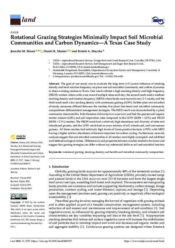 (PDF) Rotational Grazing Strategies Minimally Impact Soil Microbial Communities and Carbon ...