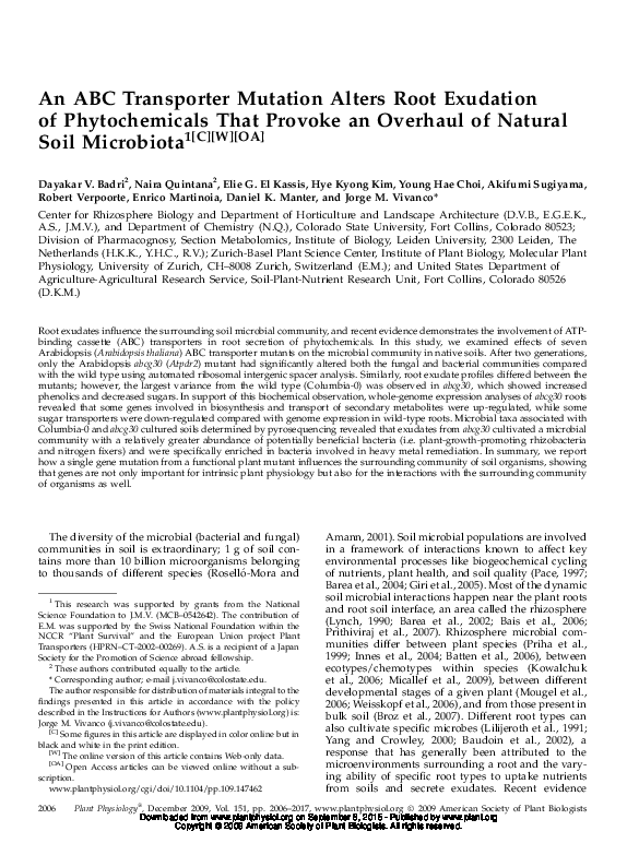 (PDF) An ABC Transporter Mutation Alters Root Exudation of ...