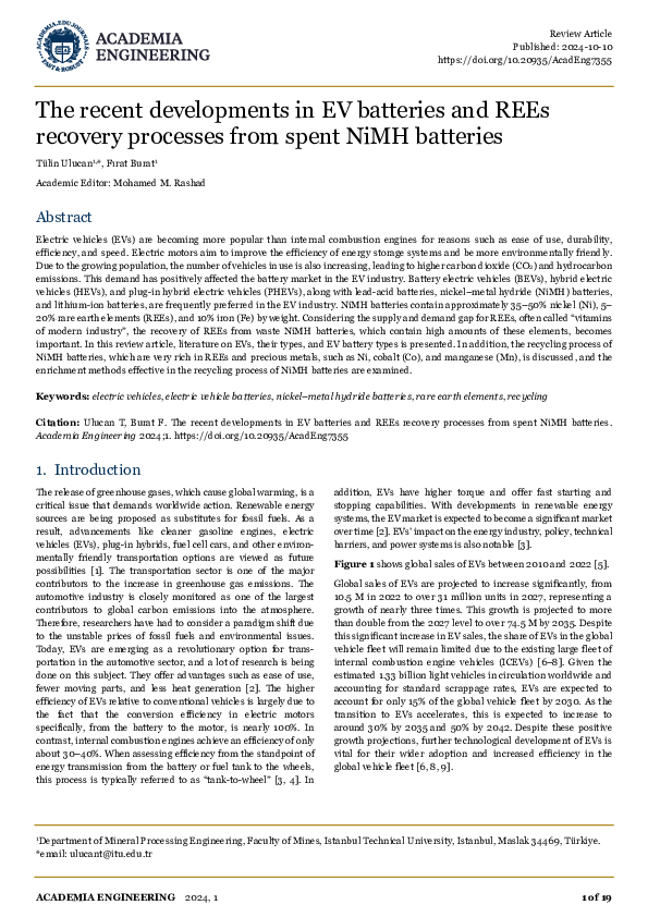 (PDF) The recent developments in EV batteries and REEs recovery ...