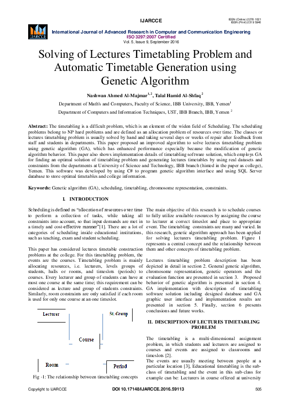 Pdf Solving Of Lectures Timetabling Problem And Automatic Timetable