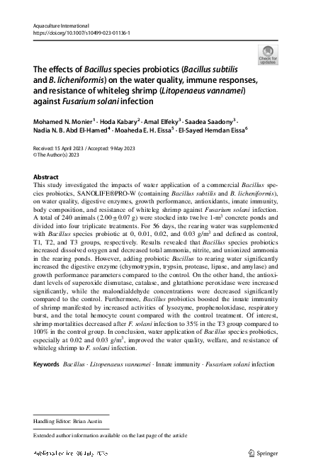 (PDF) The effects of Bacillus species probiotics (Bacillus subtilis and B. licheniformis) on the ...