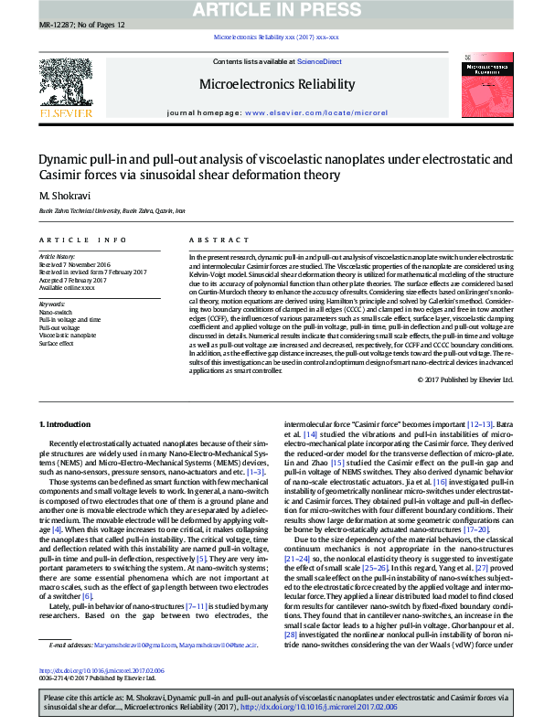 (PDF) Dynamic pull-in and pull-out analysis of viscoelastic nanoplates ...