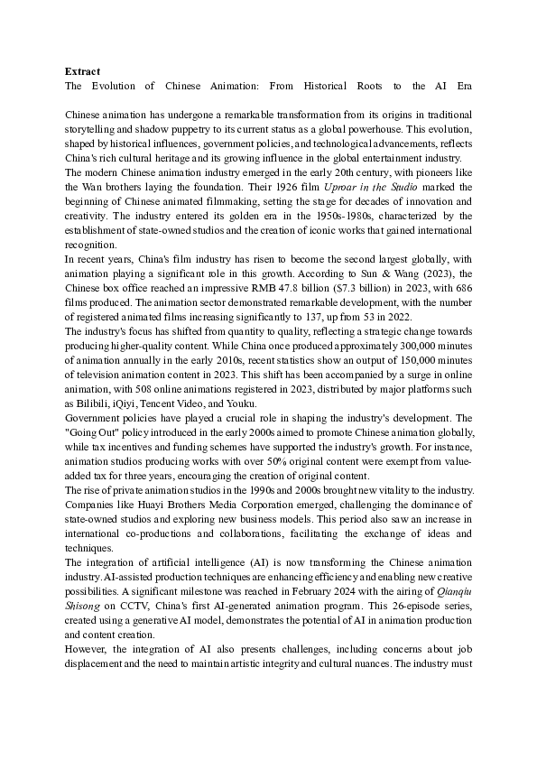 (PDF) The Evolution of Chinese Animation: From Historical Roots to the ...