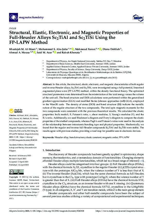 (PDF) Structural, Elastic, Electronic, and Magnetic Properties of Full-Heusler Alloys Sc2TiAl ...