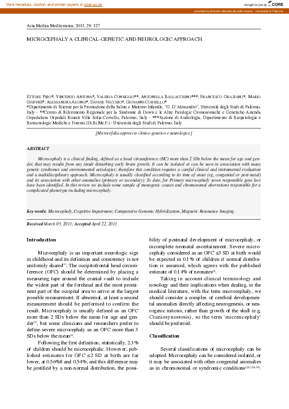 (PDF) Microcephaly a Clinical-Genetic and Neurologic Approach