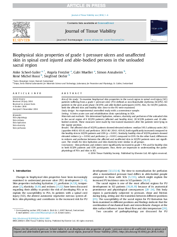 (PDF) Biophysical skin properties of grade 1 pressure ulcers and ...