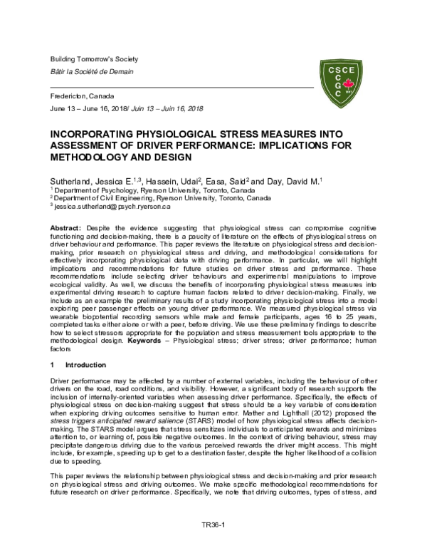 (PDF) Incorporating Physiological Stress Measures Into Assessment of ...