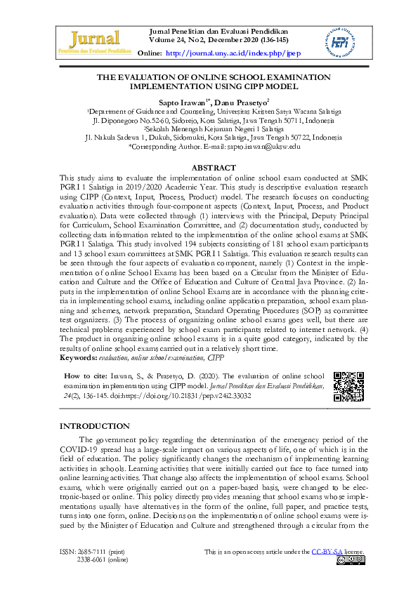 (PDF) The evaluation of online school examination implementation using CIPP model