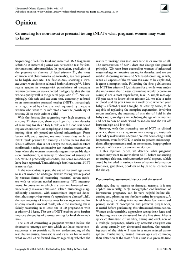 (PDF) Counseling for non-invasive prenatal testing (NIPT): what ...