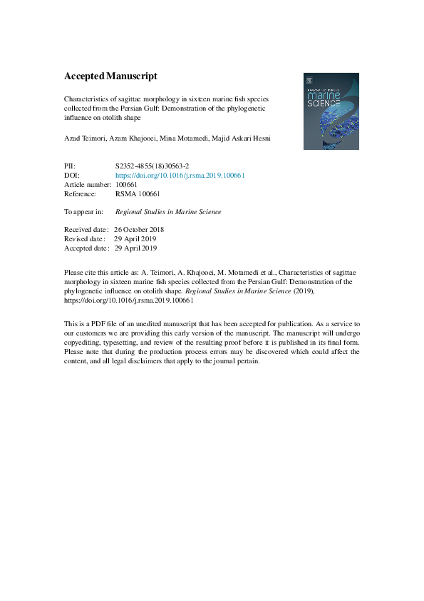 (PDF) Characteristics of sagittae morphology in sixteen marine fish ...