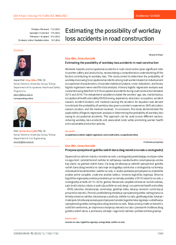 (PDF) Estimating the possibility of workday loss accidents in road ...
