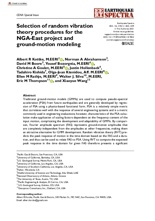 (PDF) Selection of random vibration theory procedures for the NGA-East ...