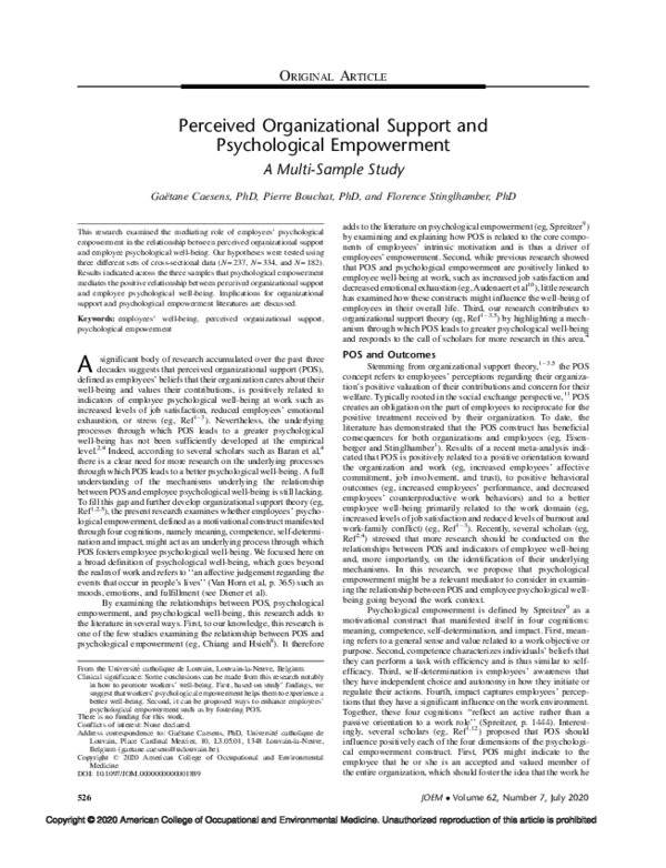 (PDF) Perceived Organizational Support and Psychological Empowerment