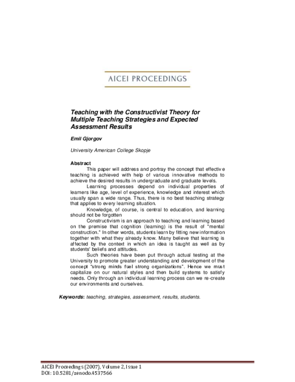 (PDF) Teaching with the Constructivist Theory for Multiple Teaching Strategies and Expected ...